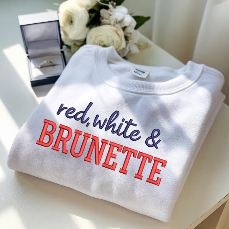 Embroidered Red White and Brunette Crewneck – Strong N Free