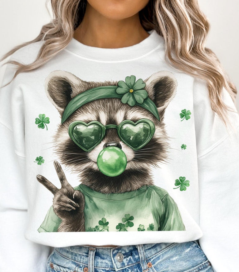 DTF Transfer Lucky Raccoon Shirt Design – St. Patrick’s Day – Strong N Free